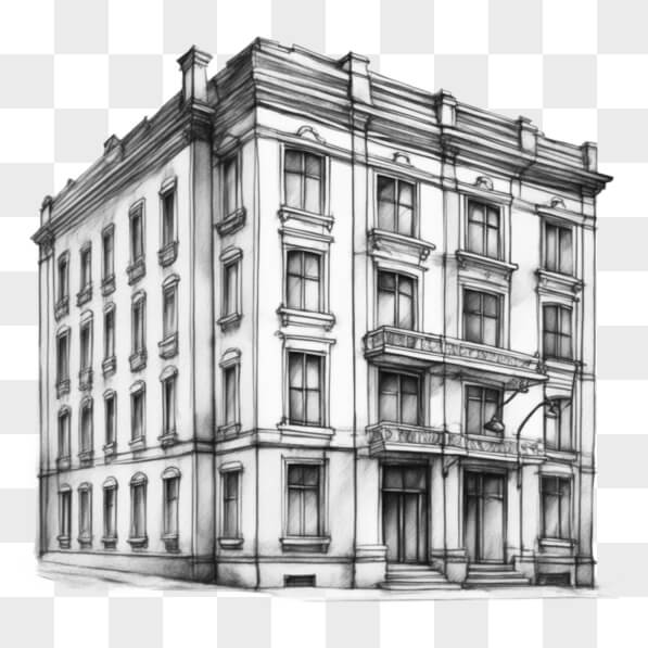 Download Black and White Drawing of Apartment Building Sketches Online ...