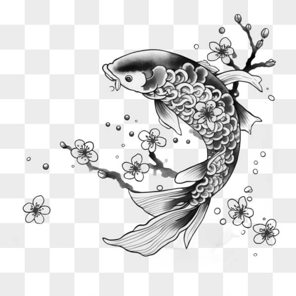 Download Asian Fish Drawing in Black and White Sketches Online ...