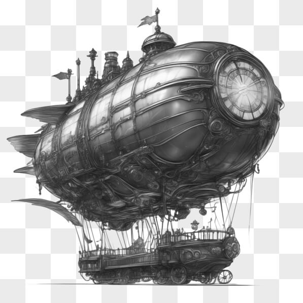 Download Steampunk Airship Drawing with Train Tracks Sketches Online ...