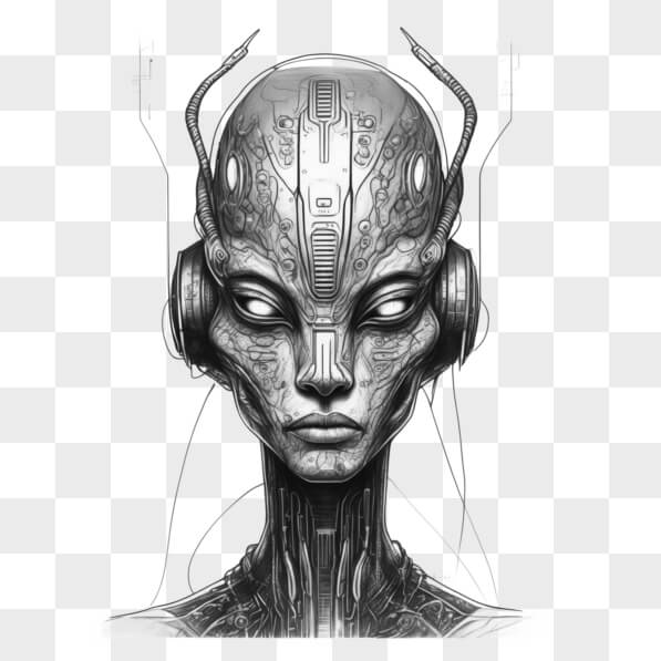 Download Black and White Drawing of Female Alien with Headphones ...