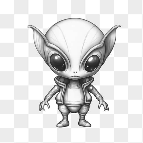 Download Black and White Drawing of Small Alien Sketches Online ...