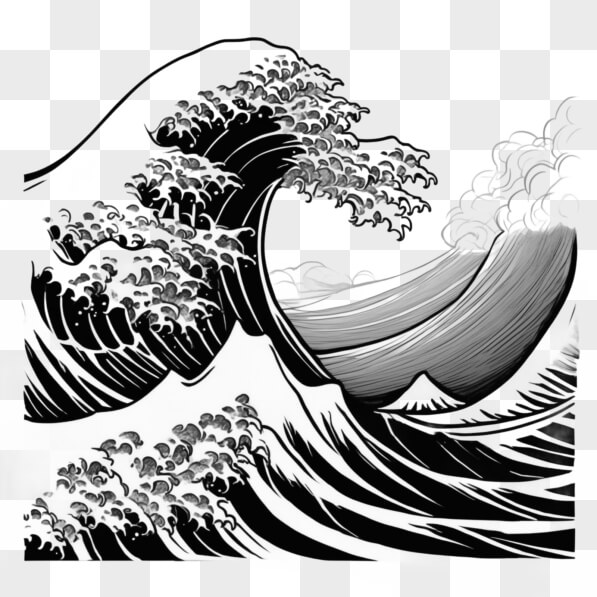 Download Great Wave off Kanagawa in Japanese Traditional Style Sketches ...