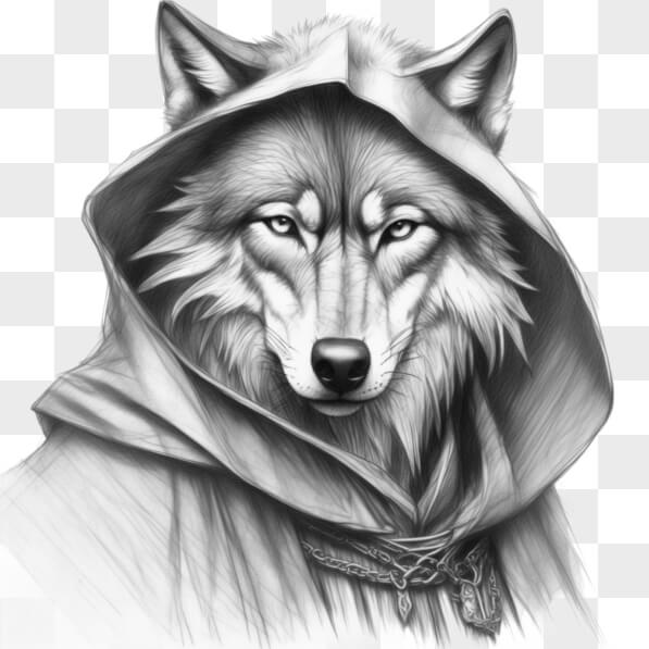 Download Zwart-wit tekening van een wolf met capuchon Schetsen online ...