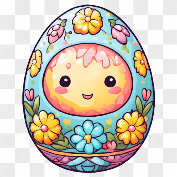 Download Kawaii Easter Egg with Cute Face and Colorful Flowers Kawaii ...