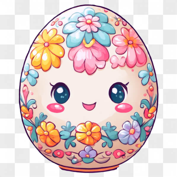 Download Kawaii Easter Egg with Colorful Flowers and Smiley Face Kawaii ...