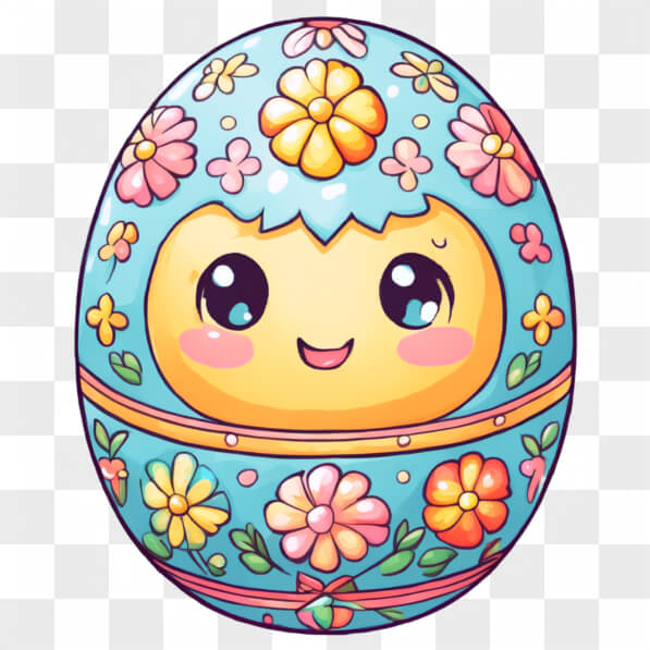 Download Kawaii Easter Egg With Cute Face And Floral Decorations Online Creative Fabrica