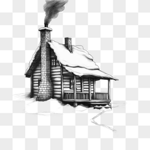 Download Rustic Log Cabin with Smoke Coming Out of Chimney Sketches ...