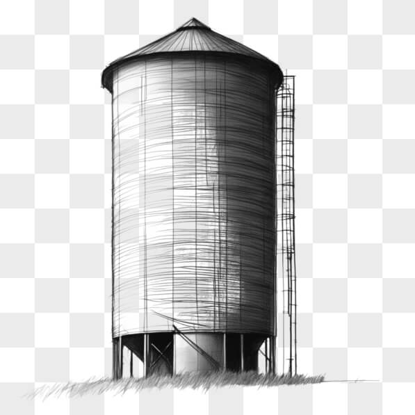 Download Detailed Drawing of Grain Silo with Ladder Sketches Online ...