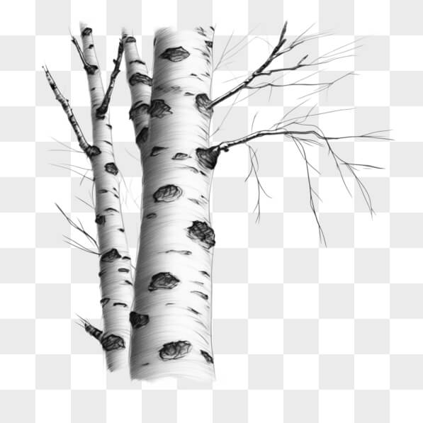 Download Black and White Drawing of Birch Trees Sketches Online ...