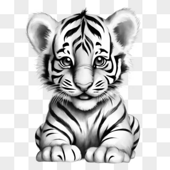 Download Black and White Tiger Cub Drawing Sketches Online - Creative ...