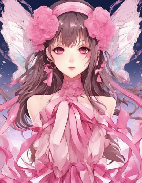 Download Anime Girl With Pink Wings And Bow In Hair Backgrounds Online