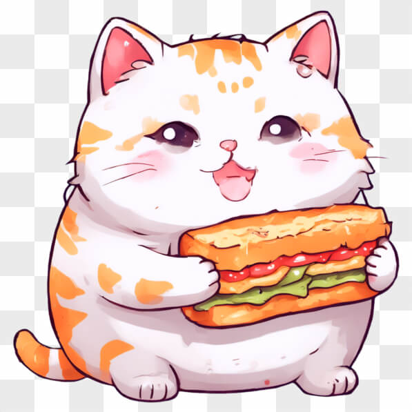 Download Cheerful Cartoon Cat with Sandwich Kawaii Online - Creative ...