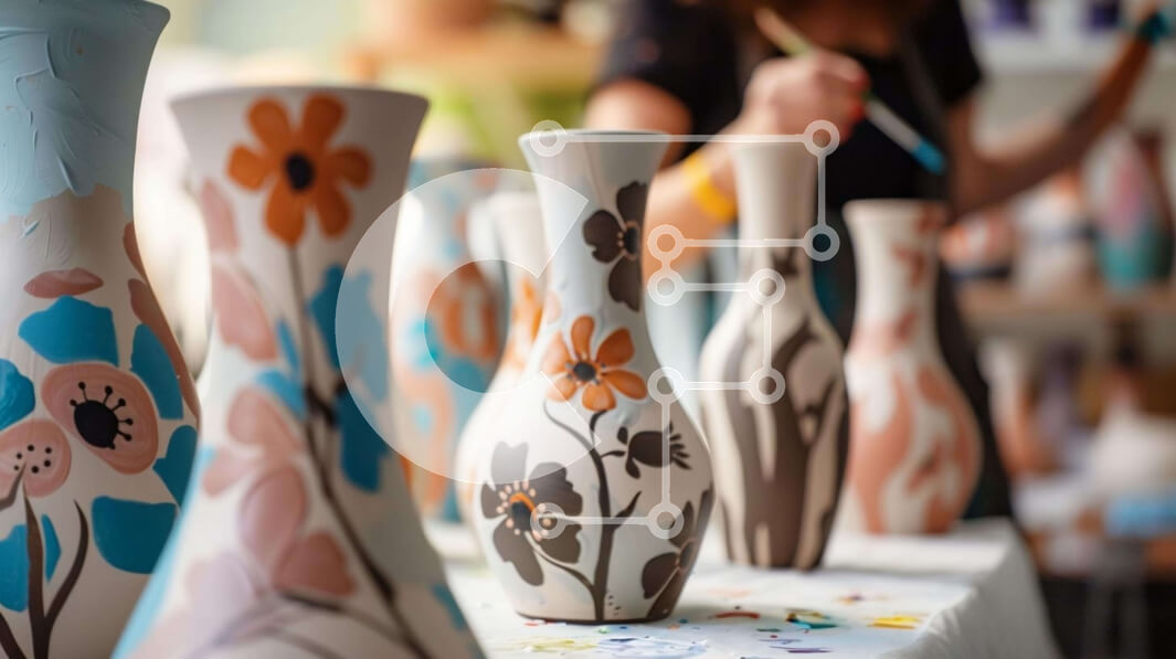 Descarga Jarrones de Cerámica Coloridos y Mujer Pintando en una Mesa ...