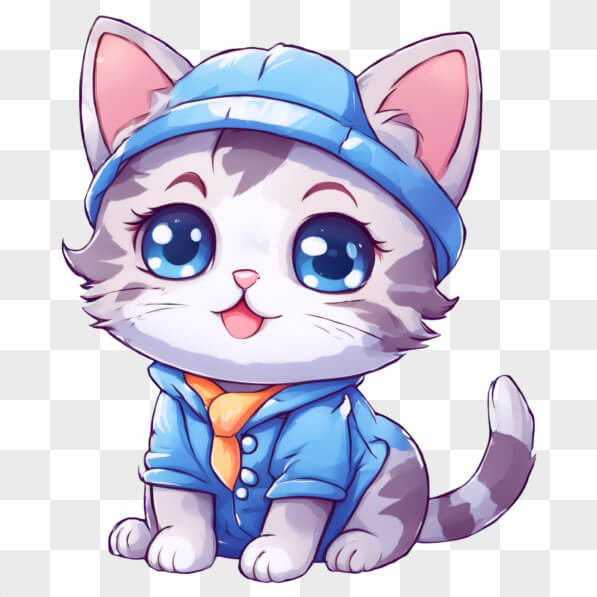 Descarga Gato de Dibujos Animados Kawaii en Overol Azul Kawaii En Línea ...