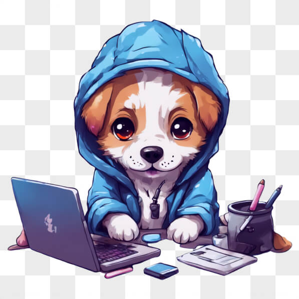 Download Kawaii Dog Working at Computer Desk Kawaii Online - Creative ...