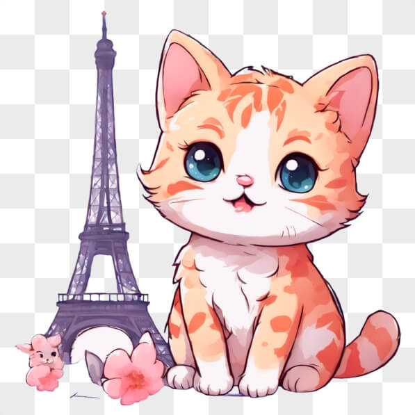 Descarga Gato Kawaii en la Torre Eiffel con Flores Rosas Kawaii En ...