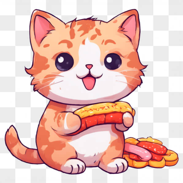 Download Kawaii Cartoon Cat with Hot Dogs Kawaii Online - Creative Fabrica