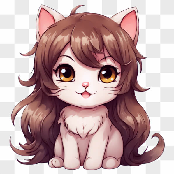 Descarga Gato de dibujos animados Kawaii con cabello largo y marrón y ...