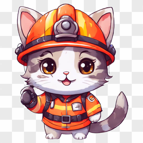 Download Kawaii Cartoon Cat in Orange Firefighter Helmet Kawaii Online ...