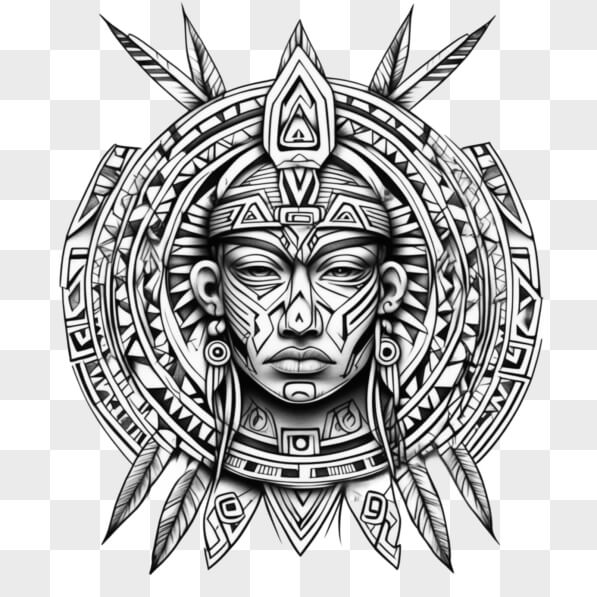 Download Aztec Head with Feathers in Ancient Mexican Art Style Sketches ...