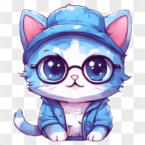 Descarga Gato Azul y Blanco Kawaii con Gafas, Sombrero y Chaqueta ...