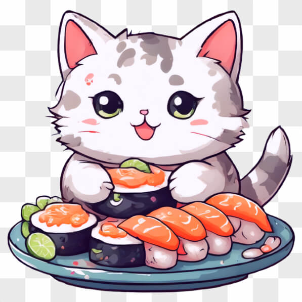 Download Kawaii Cartoon Cat Eating Sushi Kawaii Online - Creative Fabrica