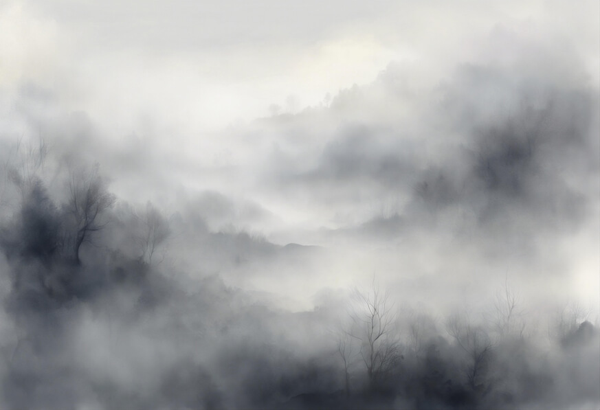 Download Abstract Painting of Fog-Shrouded Forest with Flying Bird ...