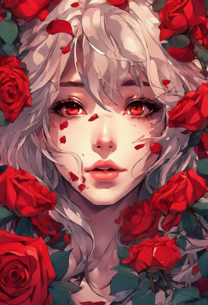 Descarga Chica Anime con Rosas Rojas y Cabello Blanco Fondos En Línea ...