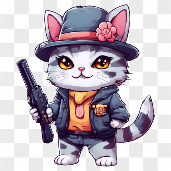 Download Kawaii Cartoon Cat in Police Officer Attire Holding Guns ...