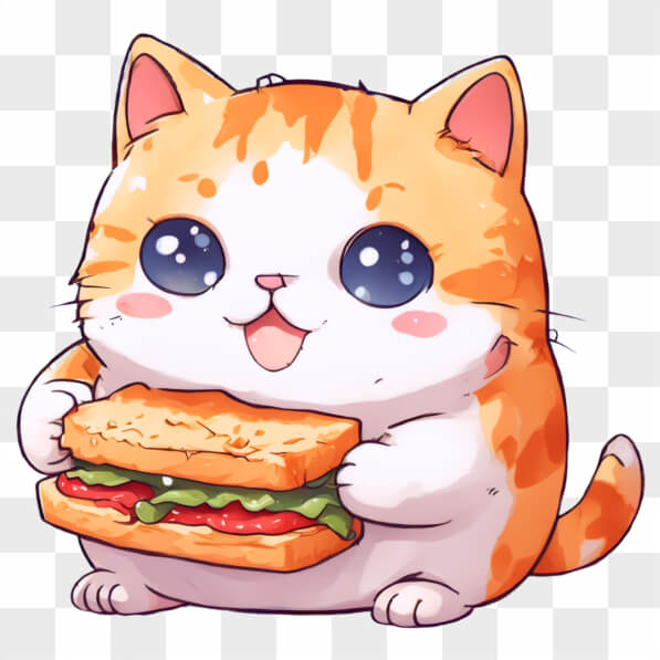Download Kawaii Cartoon Cat Eating Sandwich Kawaii Online - Creative ...