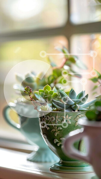 Charmante Darstellung von Sukkulenten auf einer Fensterbank Stockfoto ...