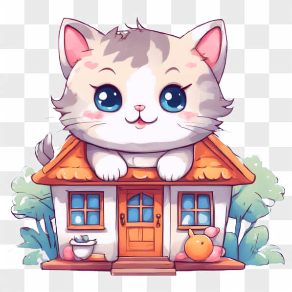 Descarga Gato de Dibujos Animados Kawaii en el Techo de una Casa con ...
