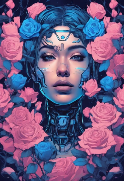 Download Woman with Pink Roses in Anime Sci-Fi Style Backgrounds Online ...