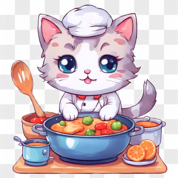 Download Kawaii Cartoon Cat Cooking in Chef's Attire Kawaii Online ...