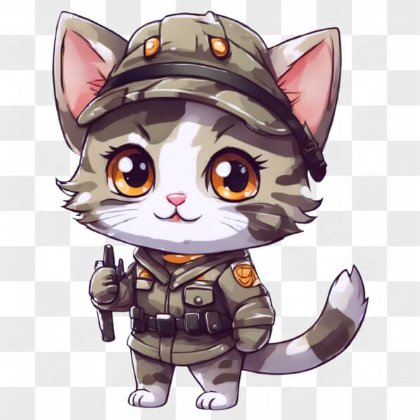 Download Kawaii Cartoon Cat in Army Uniform Kawaii Online - Creative ...