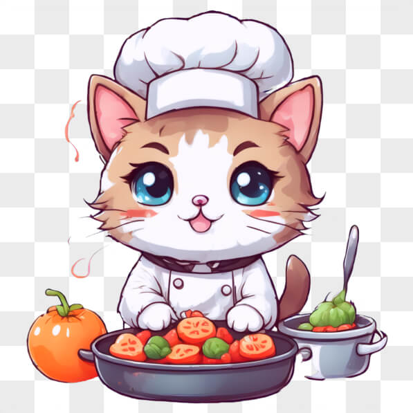 Baixe Gato de Desenho Animado Kawaii Chef Cozinhando com Frutas e ...