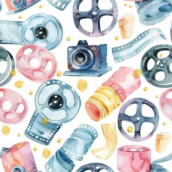 Download Watercolor Seamless Pattern with Camera and Film Reels ...