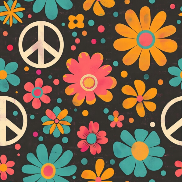 Download Colorful Flowers and Peace Symbols Seamless Pattern Patterns ...