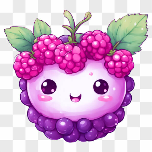 Download Kawaii Purple Raspberry with Smiley Face and Green Leaves ...