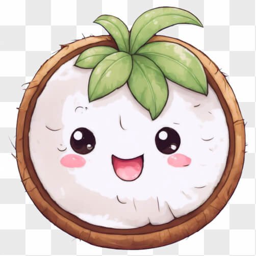 Download Kawaii Coconut with Smiley Face and Green Leaves Kawaii Online ...