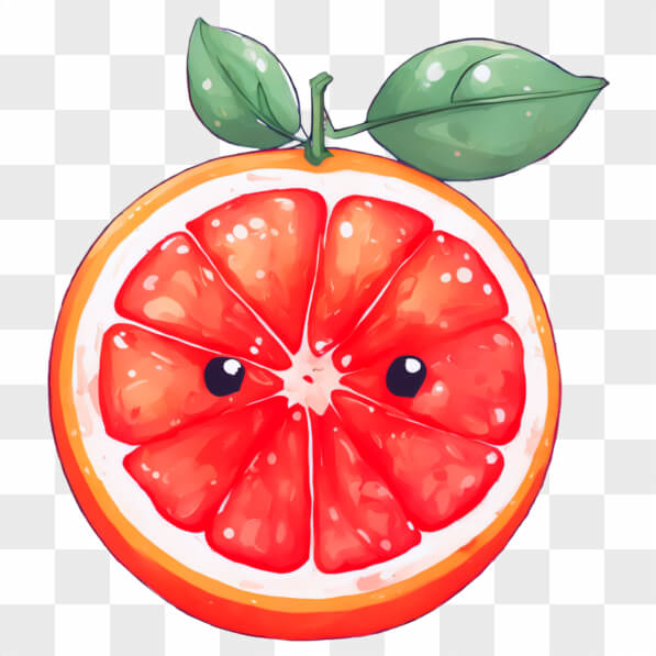 Download Kawaii Grapefruit with Cute Face and Green Leaves Kawaii ...