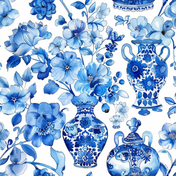 Download Seamless Blue and White Vases Pattern with Floral Designs ...