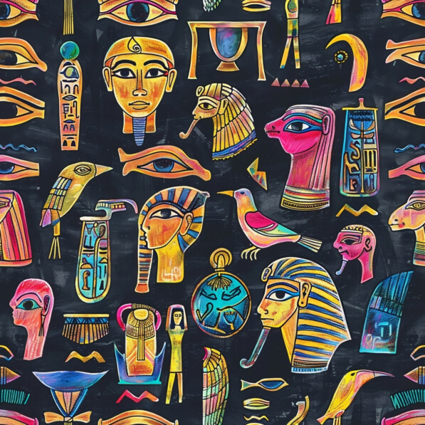 Download Colorful Egyptian Symbols on Black Background Patterns Online ...