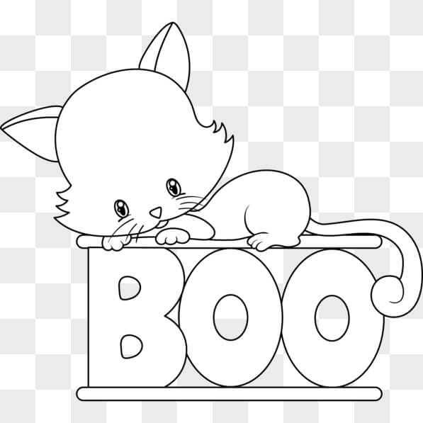 Baixe Página para Colorir: Gato na Palavra 'Boo' PNGs - Creative Fabrica