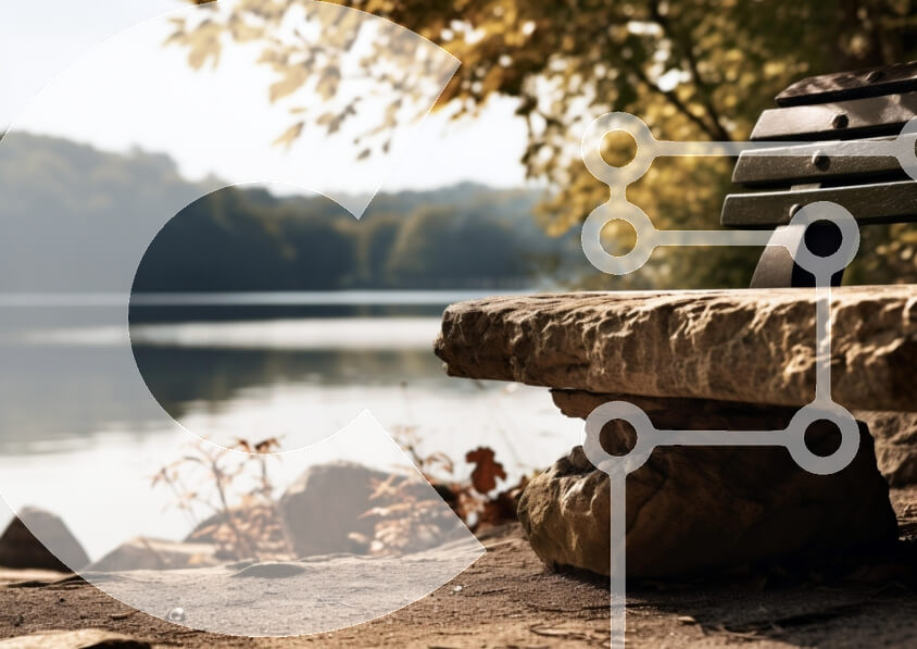 Tranquil Park Bench by Water with Nature Surroundings stock photo ...