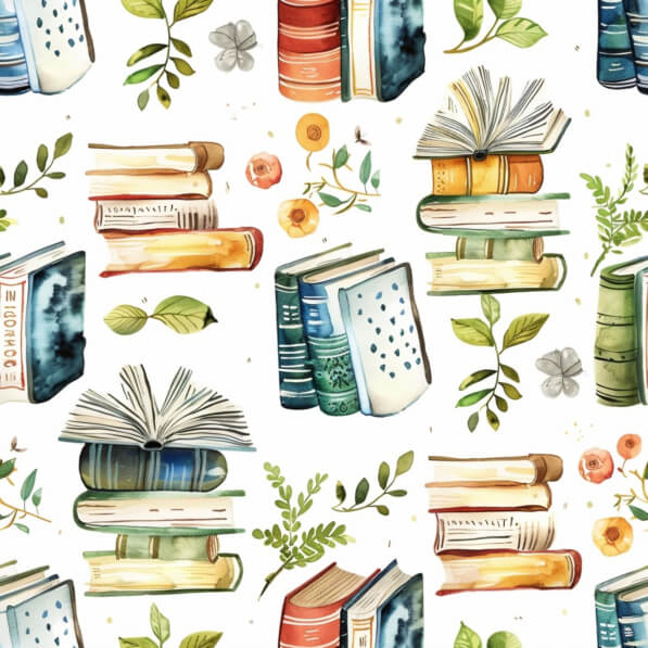 Download Nature-Inspired Pattern of Books, Flowers, and Leaves Patterns ...