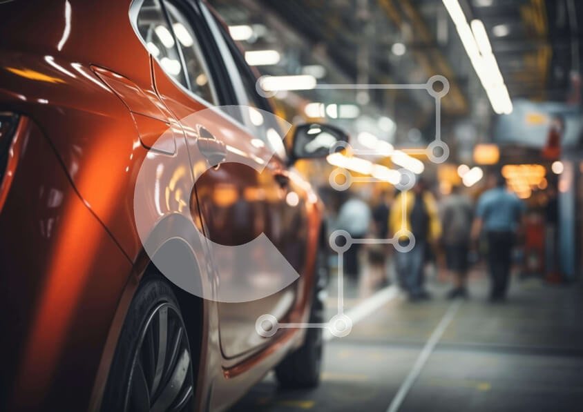 Download Orange Car in Factory with People Stockphotos Online ...