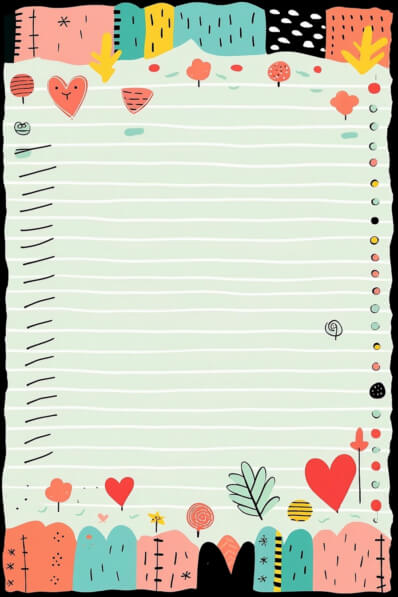 Download Colorful Hand-Drawn Notepad with Hearts, Flowers, and Leaves ...