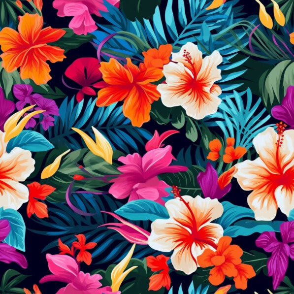 Download Tropical Flowers and Leaves Seamless Pattern Patterns Online ...