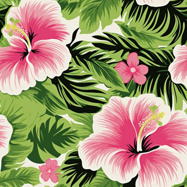 Download Seamless Hibiscus Flower and Palm Tree Pattern Patterns Online ...